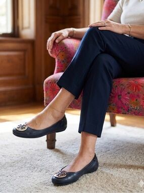 Tory Burch | Shoes | Tory Burch Dark Navy Blue Leather Silver Logo ...